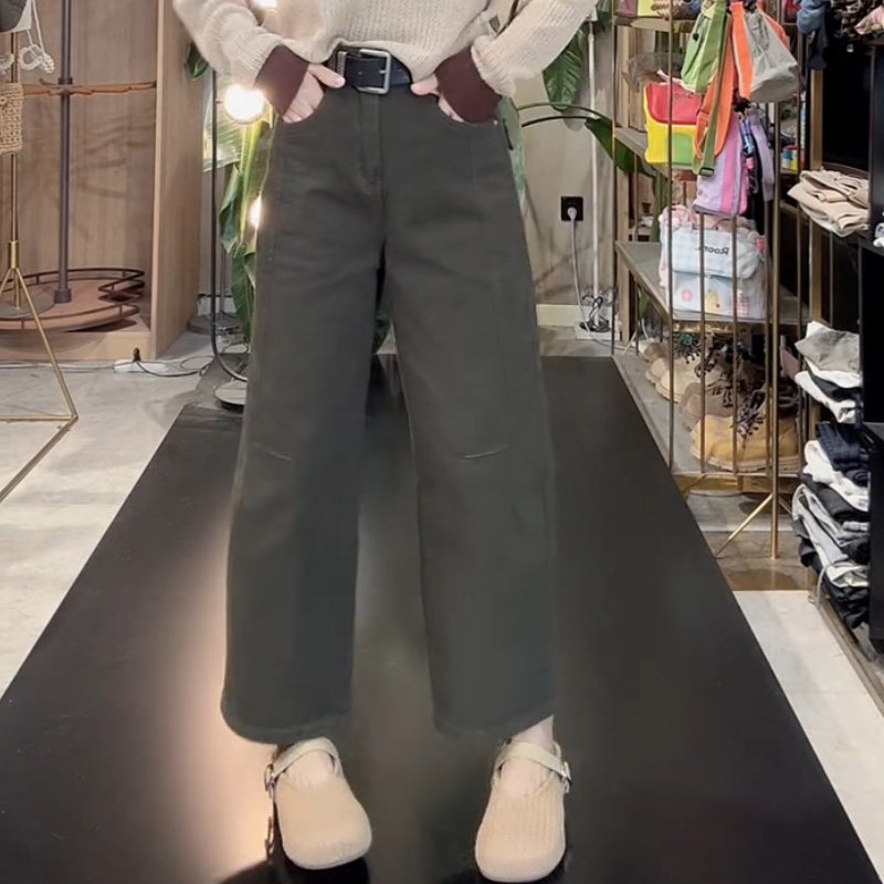 韩系老钱风高腰宽松显瘦百搭弯刀裤女2026秋季新款高腰牛仔工装裤