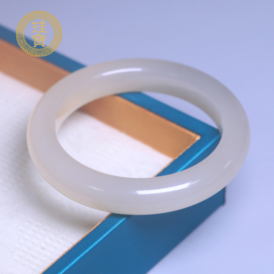 珪宝和田玉藕粉宽条手镯女54.9mm