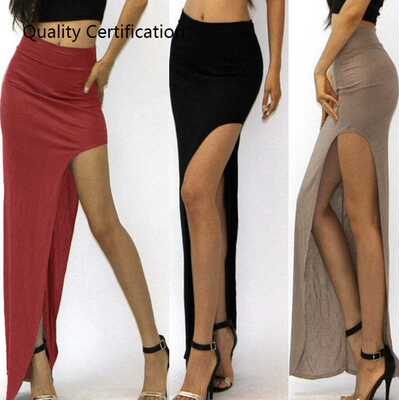 Skirt Lady Open Side Split Skirt High Waist Long Maxi Skirt