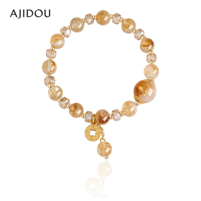 阿吉豆手链女黄水晶招财转运串珠