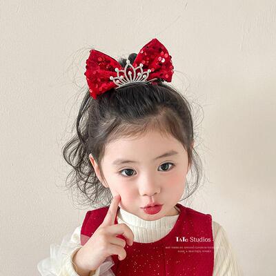皇冠亮片红色新年发夹在逃小公主