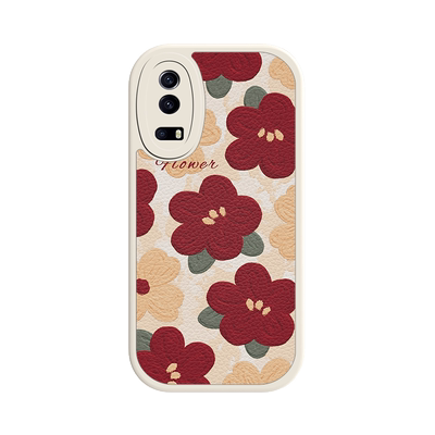 油画红花适用于vivoiqooz3手机壳女iqooz5保护套新款z5x软硅胶小羊皮iqooz1全包iqooz6防摔个性卡通潮网红