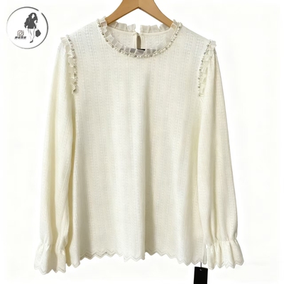 木耳边重工珍珠打底衫大码