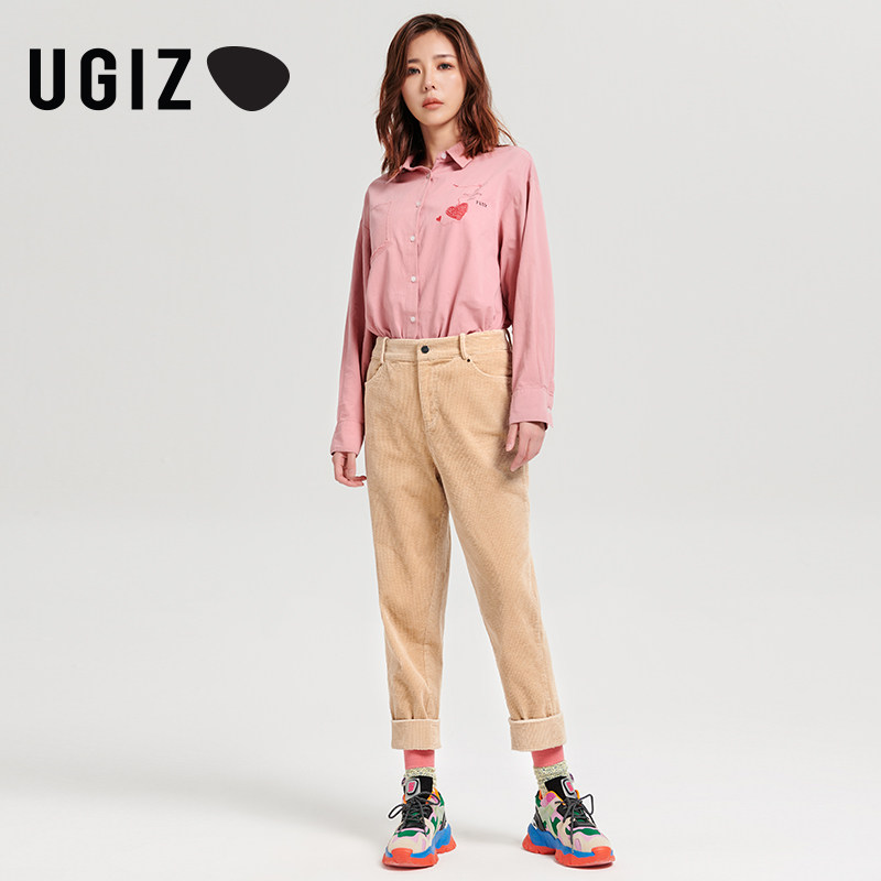 UGIZ冬季新款韩版女装时尚百搭棉质灯芯绒直筒休闲裤女UDPD904_虎窝淘