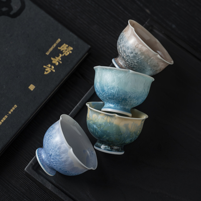 禅意手作冰花个人专用茶杯清新蓝色结晶釉主人杯喝茶泡茶杯陶瓷杯