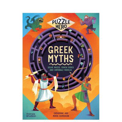 【现货】希腊神话：解迷宫、破密码、猜谜语 Greek Myths Solve mazes， crack codes【Puzzle Hero】 英文进口原版儿童绘本图书C
