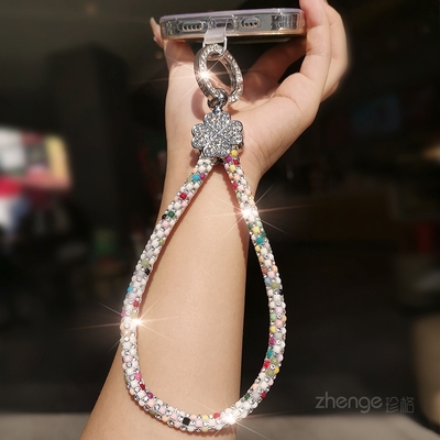 手机挂绳四叶草闪钻手腕绳