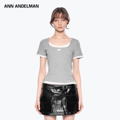 ANNANDELMAN假两件拼接方领T恤