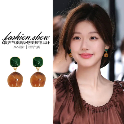 复古撞色耳钉女高级感美拉德轻奢气质复古耳环小众耳饰