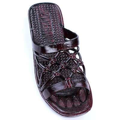 女坡跟漆皮网状一字经典日常拖鞋