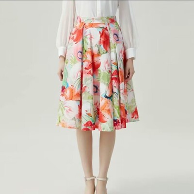 小灰兔正品代购2023高腰碎花A字中长款半身裙1200319-1A75158-