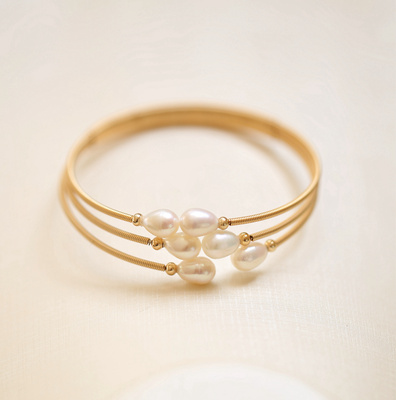 淡水珍珠手镯14k金开口手环女气质款小众设计 精致百搭 推荐
