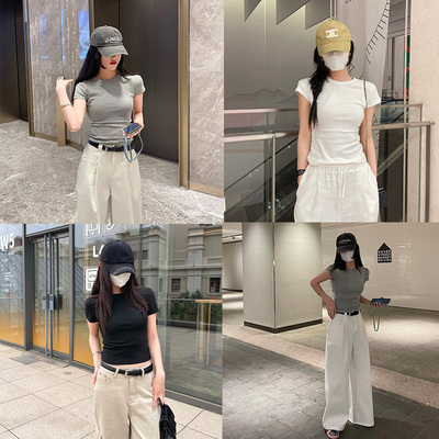 3色正肩短袖T恤女修身显瘦