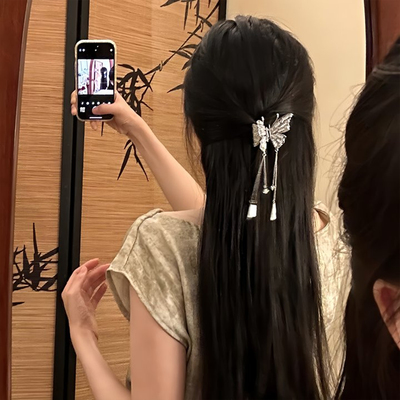 山沐手作「清灵泠蝶」新中式国风蝴蝶抓夹女清冷流苏鲨鱼发夹发饰
