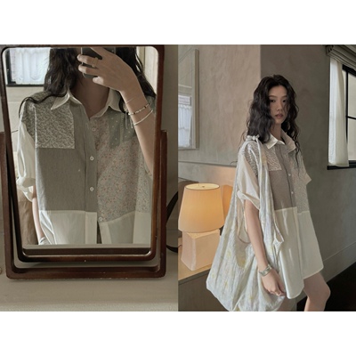 JMWOMEN白色复古短袖衬衫