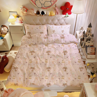 甜点兔纯棉四件套少女风三件套亲肤透气床品浅粉可爱床单被套卡通