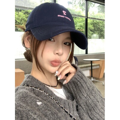 double inin 韩版简约字母刺绣棒球帽女情侣软顶显脸小鸭舌帽软顶