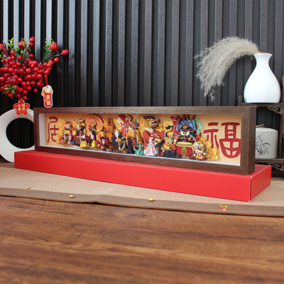 国潮3D文创剪纸五路财神桌面摆件