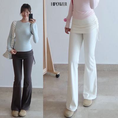 带屁帘假两件速干高腰微喇健身裤