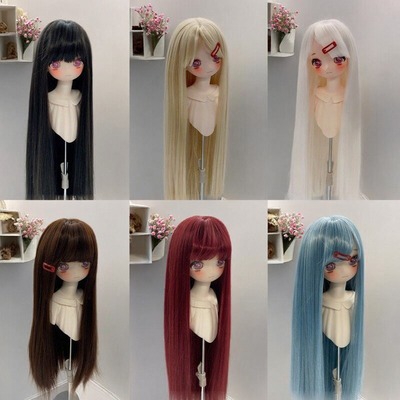 BJD娃娃用假发 3分4分6分齐刘海软高温丝毛胚假毛假发