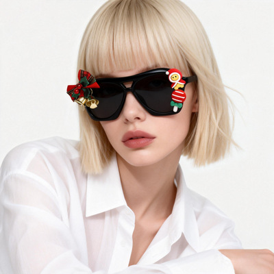 CHRISMAS欧美新圣诞节限定太阳镜鼻梁镂空大方框Y2K圣诞个性墨镜