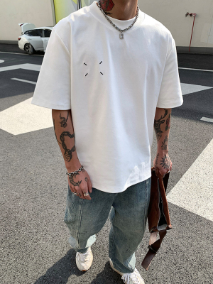 定制缝针四点刺绣双面针织短袖