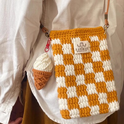 编织钩针新手送图解斜挎皮绳diy