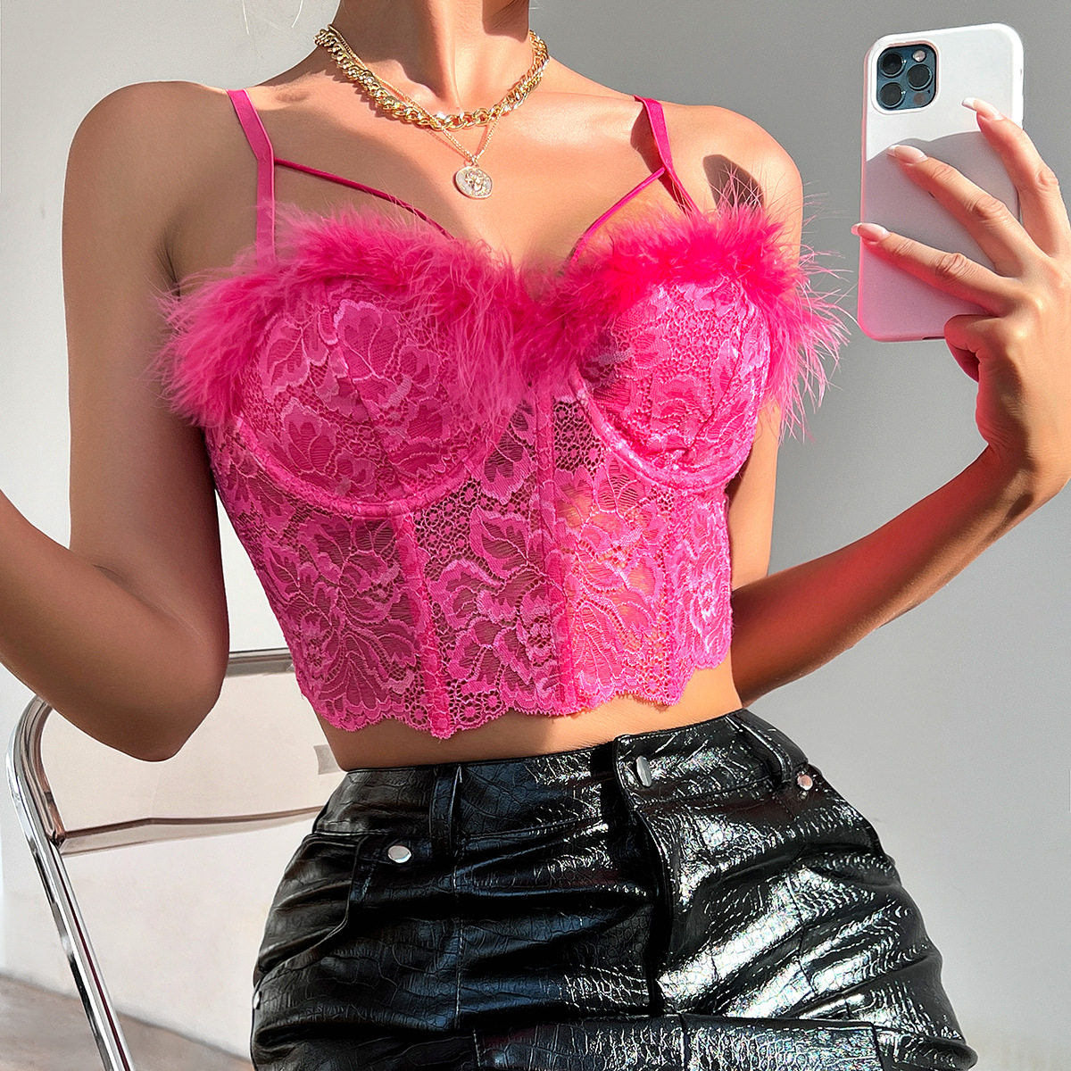 Sexy Lace Fish Bone Light Luxury Pure Desire Tank Top小背心