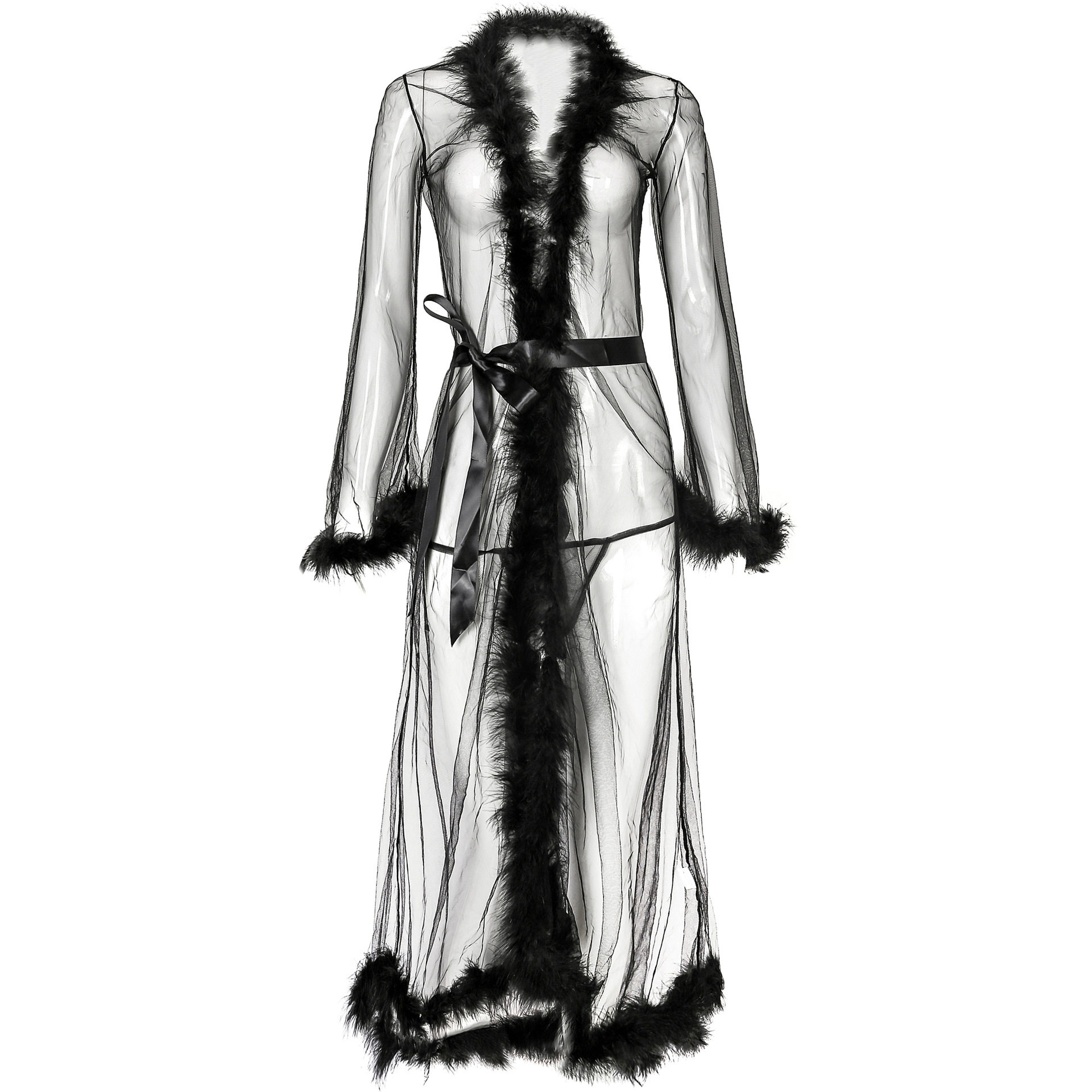 sexy Fluffy coat cloak Pajamas see through gauze long skirt