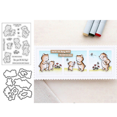 5491小熊妈妈 Scrapbook DIY相册手账蚀刻压花切割模具+透明印章