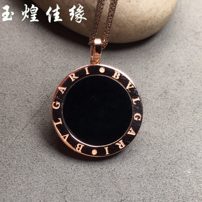 天然玫瑰金女墨翠圆牌玉坠锁骨链