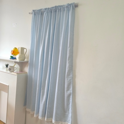 棉棉自制韩国ins博主同款蓝色条纹挂布门帘窗帘