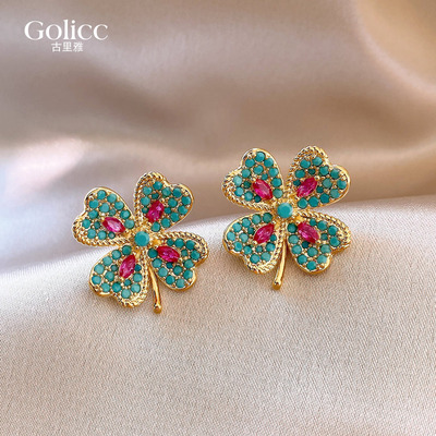 新中式珐琅彩四叶草耳环高级感