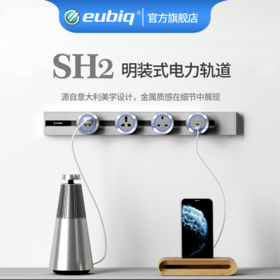 eubiq全球通用现代化纯铜防儿童触电简易安装SH2明装款轨道插座