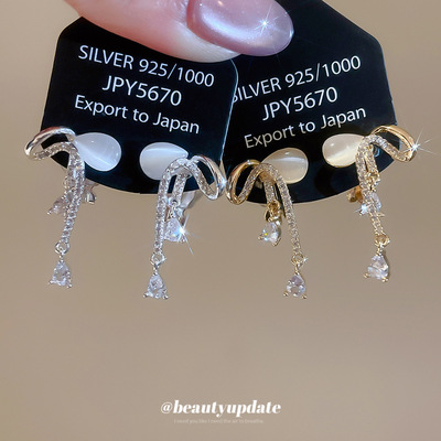 18k真金电镀锆石蝴蝶结耳夹优雅小众气质百搭耳环轻奢高级感耳饰