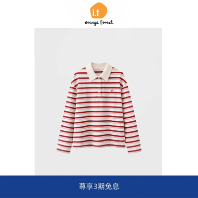 it :orange forest精梳棉宽松POLO衫减龄休闲长袖T恤上衣女