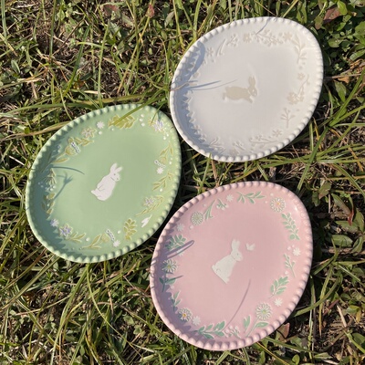 可爱兔子小吃盘子ins网红骨碟陶瓷家用6英寸吐骨碟高颜值垃圾盘碟