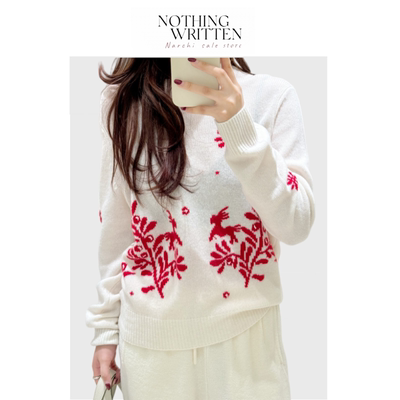 【现货】Nothing Written Narchi套头圆领小马花卉绣花针织衫毛衣