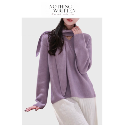 【现货】Nothing Written Narchi温柔风丁香紫针织衫毛衣配围巾春