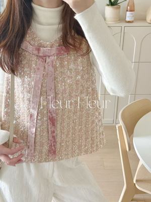 Fleur粗纺系列 玫瑰金粉钻石绒丝带手工两穿小背心