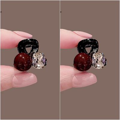 迷你红色珠珠盘发小抓夹小号刘海夹前额碎发夹公主头发夹旅行发