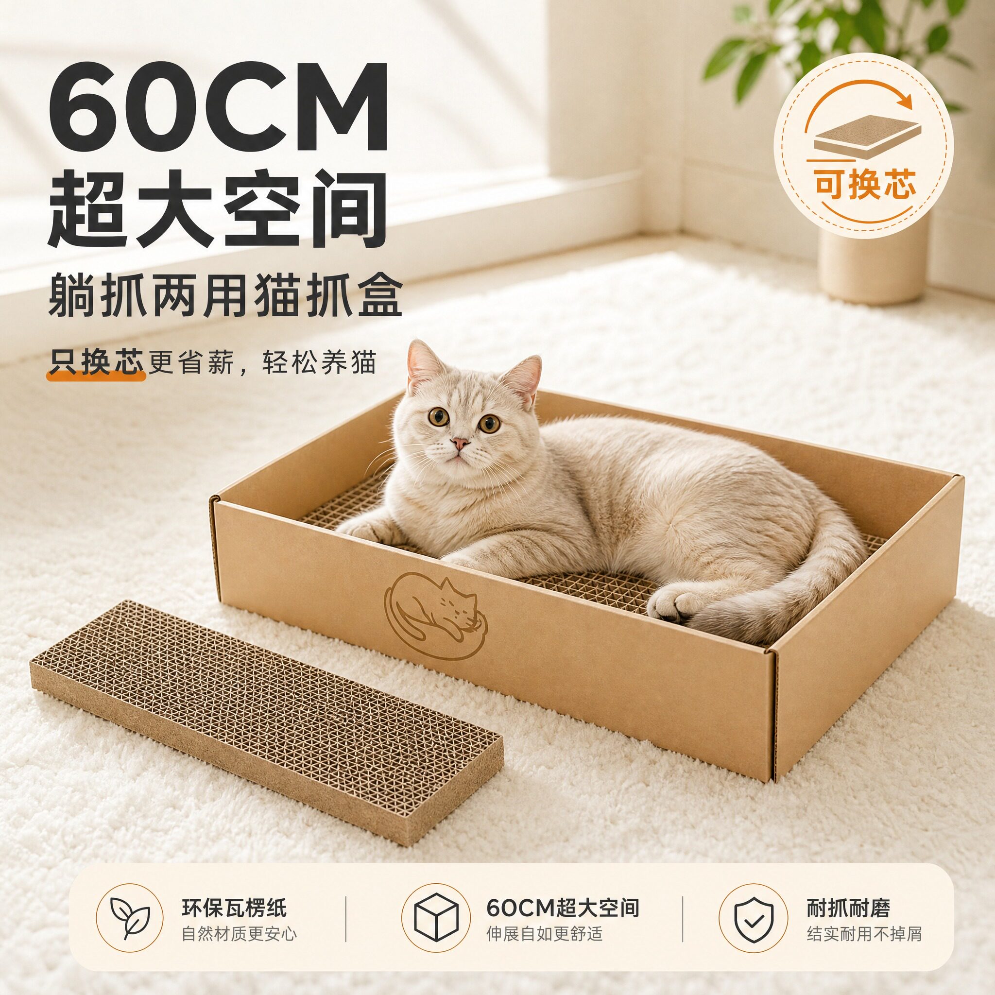 猫抓板猫窝不掉屑瓦楞纸磨爪玩具长方形盒子猫咪纸箱耐抓替换超大