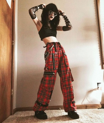 低腰朋克街头格子摇滚休闲裤