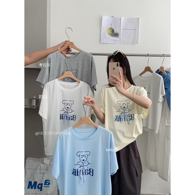 奶思家NICE STUDIO-2026夏上新韩系蝴蝶结工艺小狗印花T恤女1265