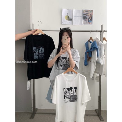 奶思家NICE STUDIO-2026夏上新米奇印花甜美宽松短袖T恤女w63835