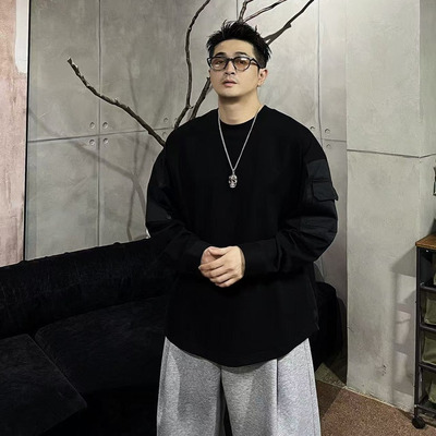 二狗25ss秋季美式纯色长袖T恤