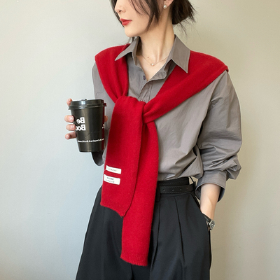 春秋薄款纯羊毛安哥拉红披肩外搭女2024新款酒红安可拉红百搭坎肩