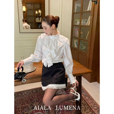 AIALA LUMENA-汐叶柔衫立领木耳边温柔叠缀衬衫