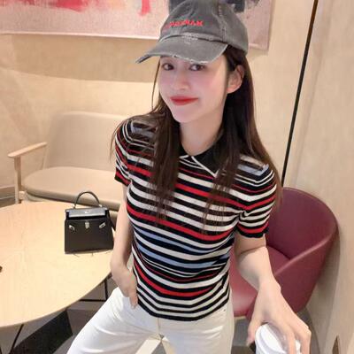 YTTRIUM LIN[高阶英伦系]短袖羊毛针织衫条纹时尚气质60017