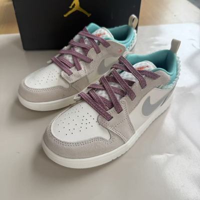 Air Jordan 1 AJ1 白灰色 儿童 低帮 休闲运动篮球鞋FQ8093-100